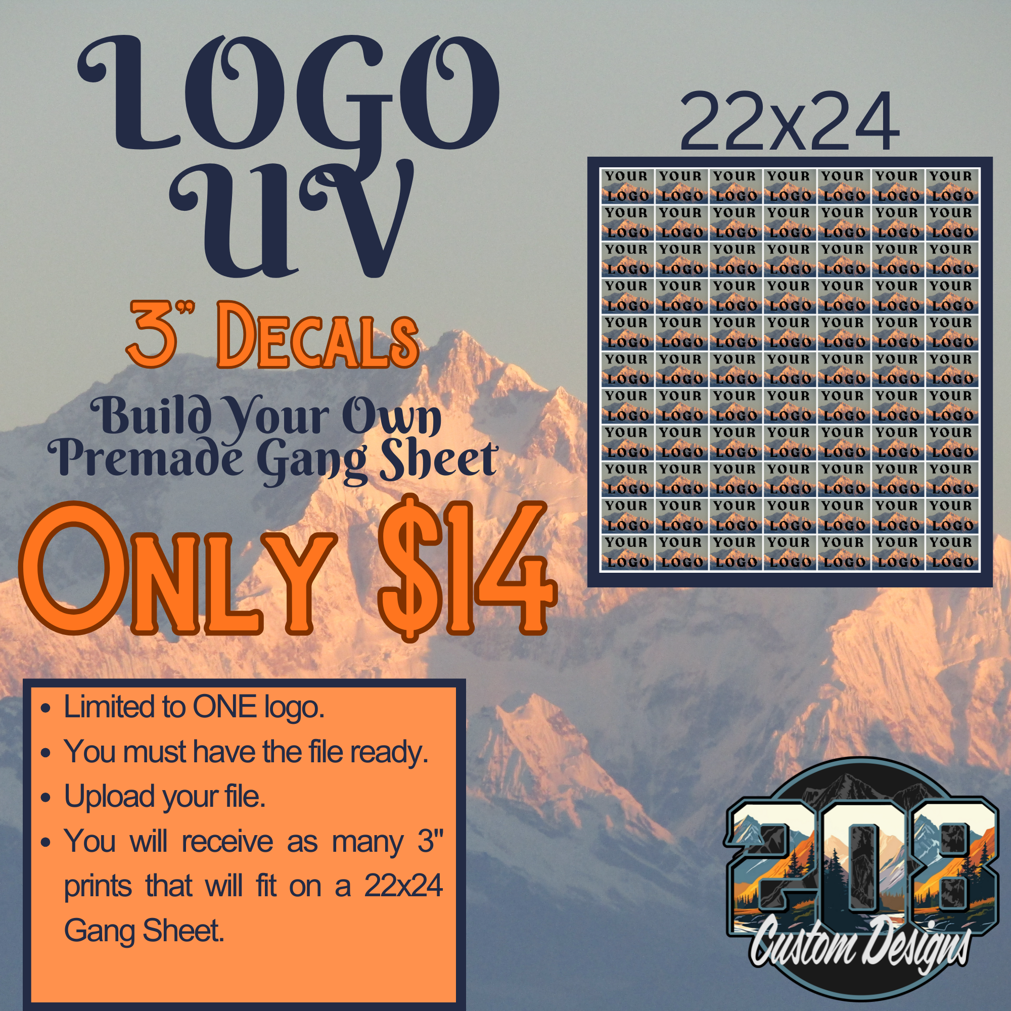 22x24 LOGO 3" Premade UV – 208 Custom Designs
