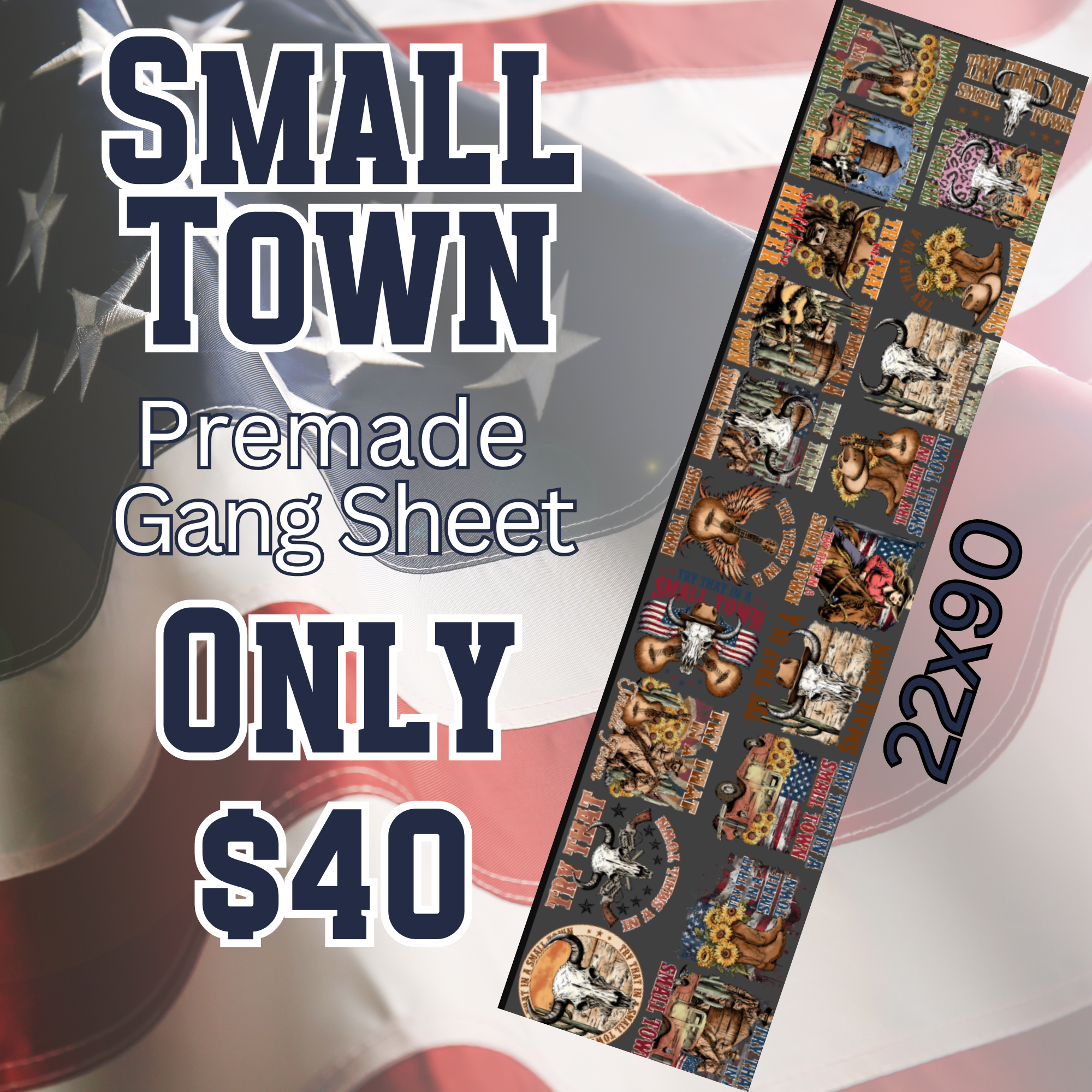 22x90 Small Town Premade DTF – 208 Custom Designs