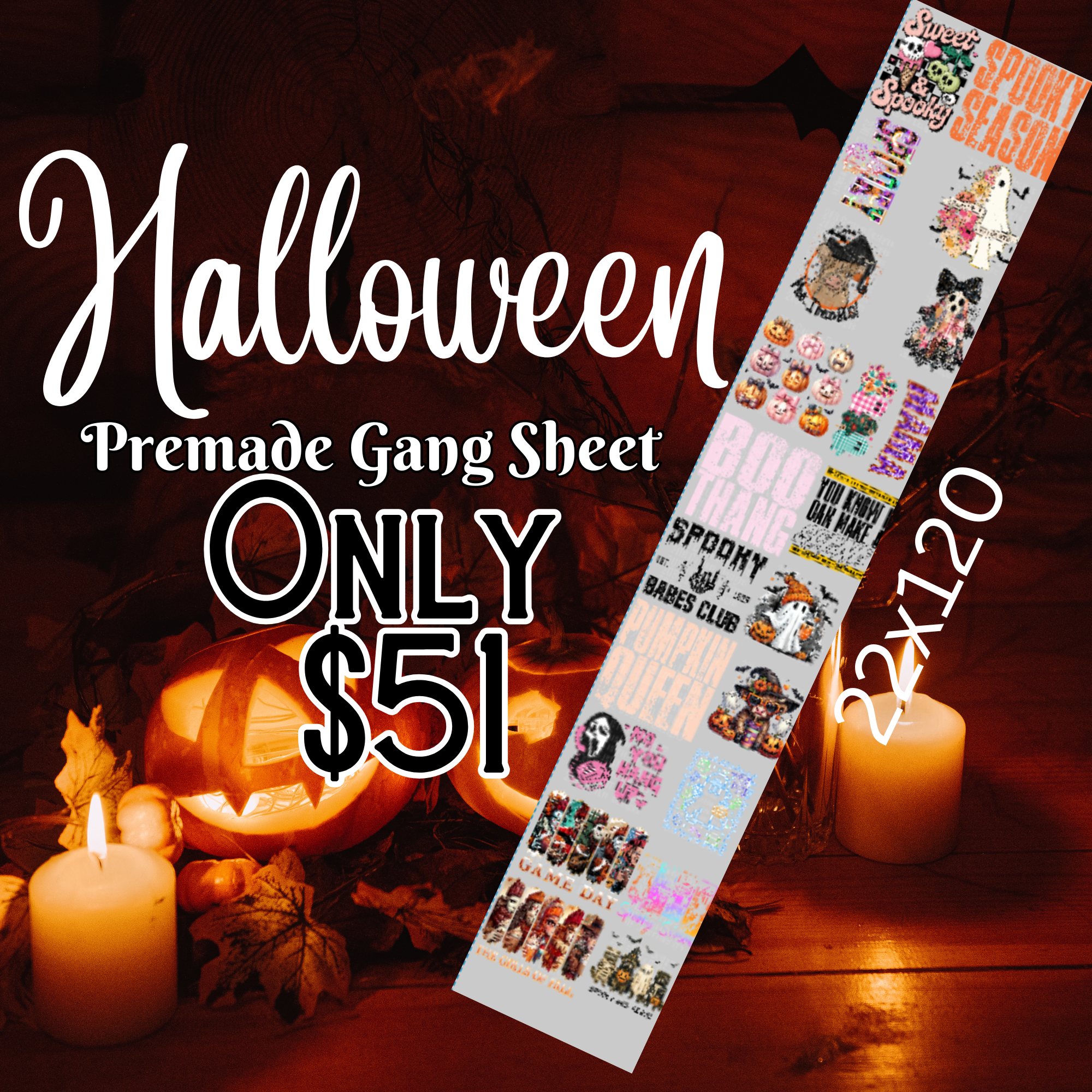 22x120 Halloween Premade DTF – 208 Custom Designs