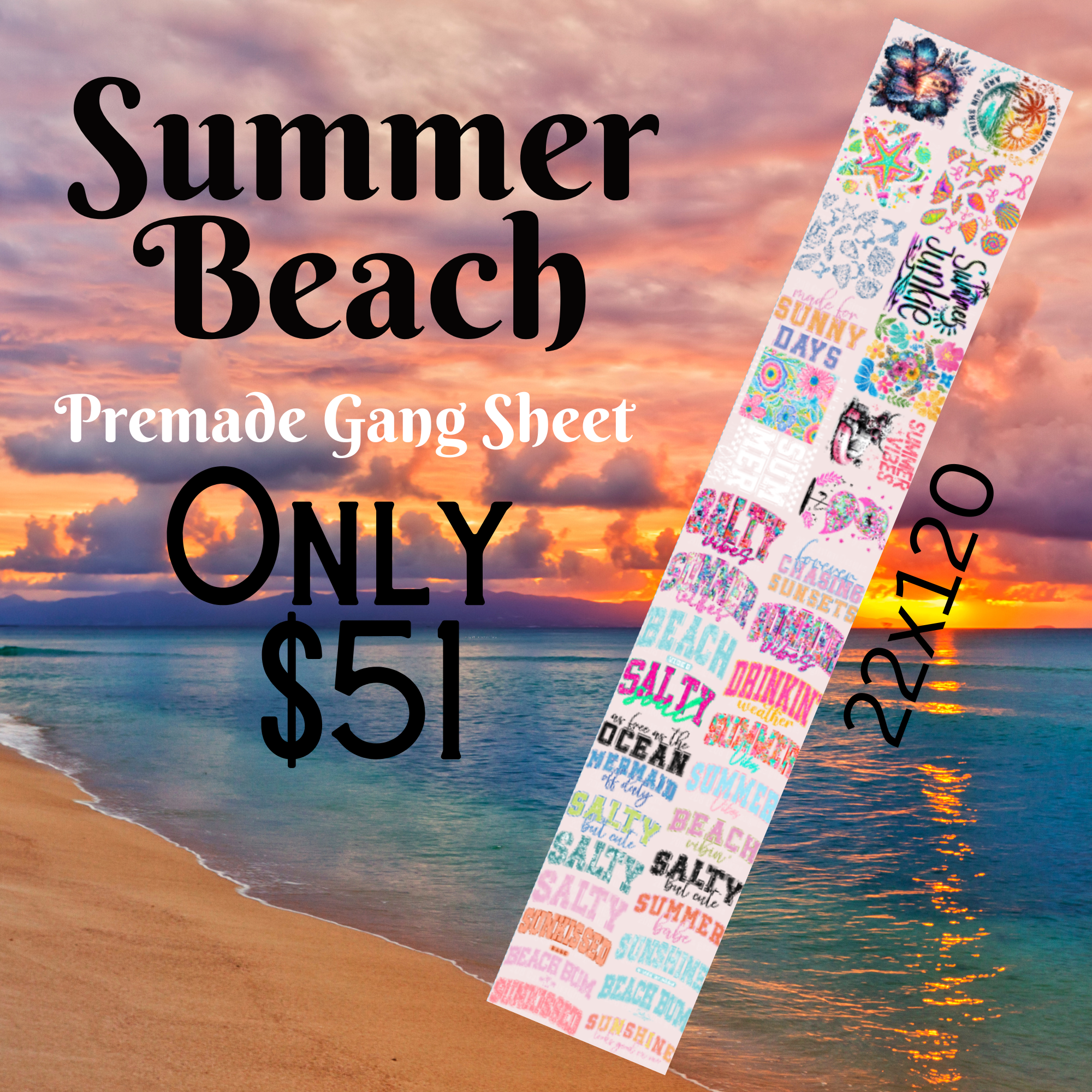 22x120 Summer Premade DTF – 208 Custom Designs