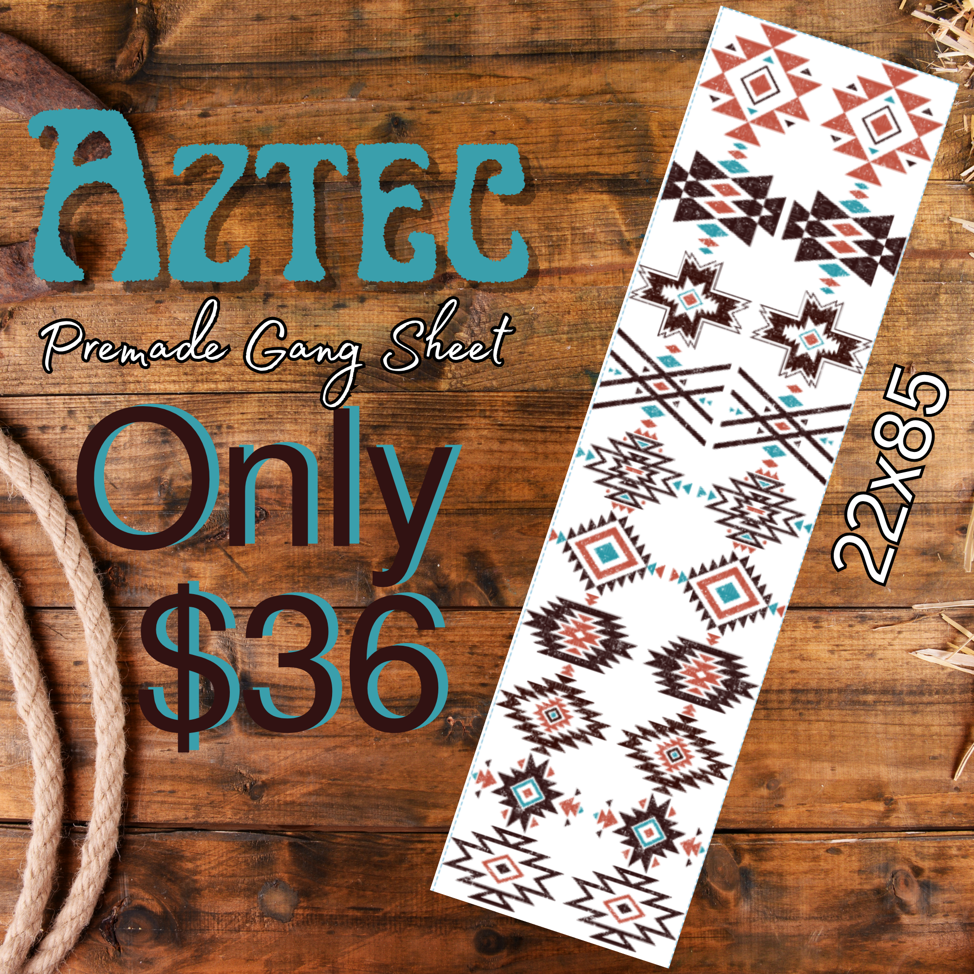 22x85 Aztec Premade DTF – 208 Custom Designs