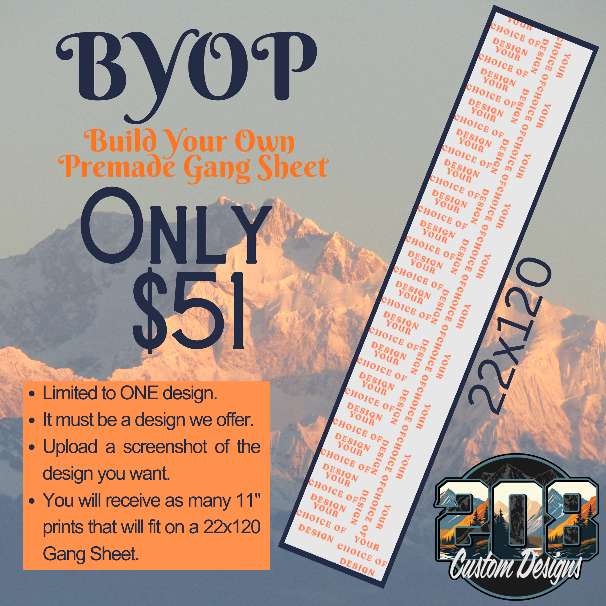 22x120 Build Your Own Premade DTF – 208 Custom Designs