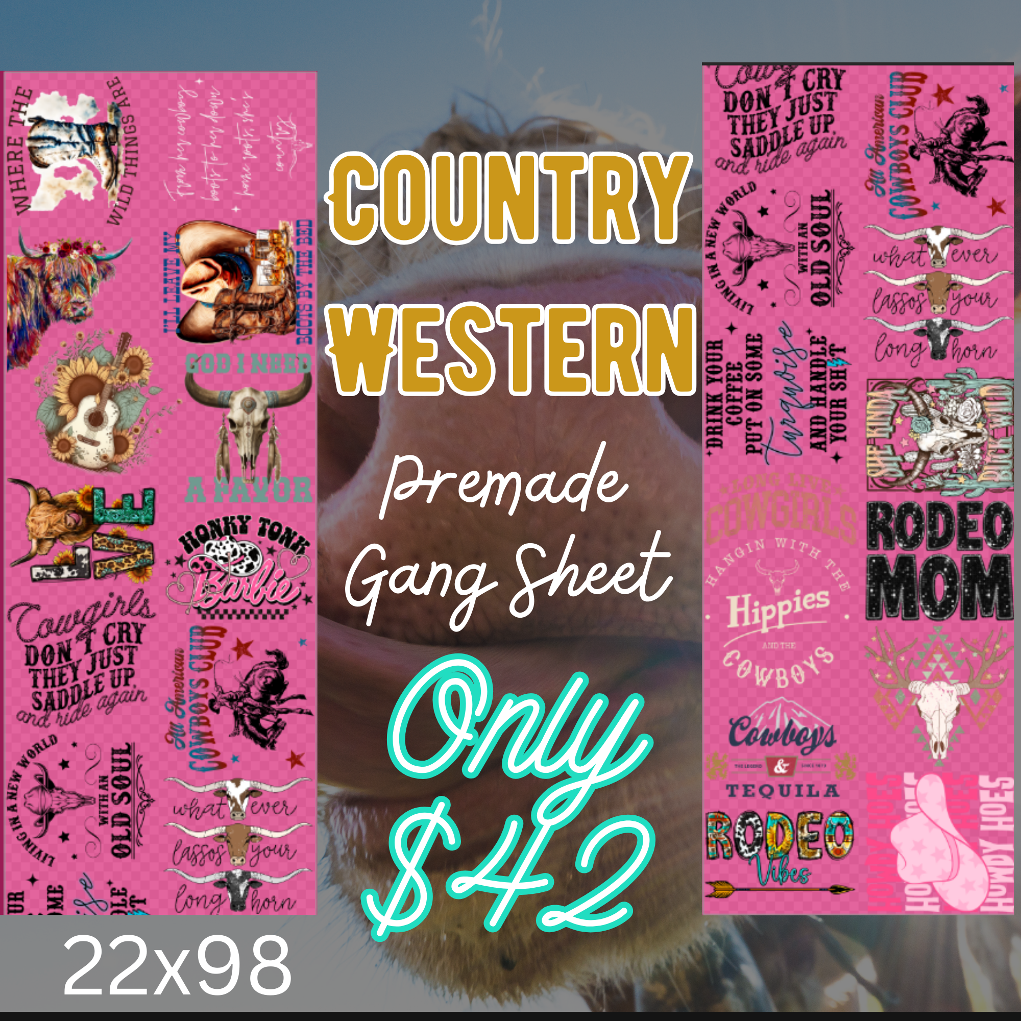 22x98 Country Western Premade DTF – 208 Custom Designs